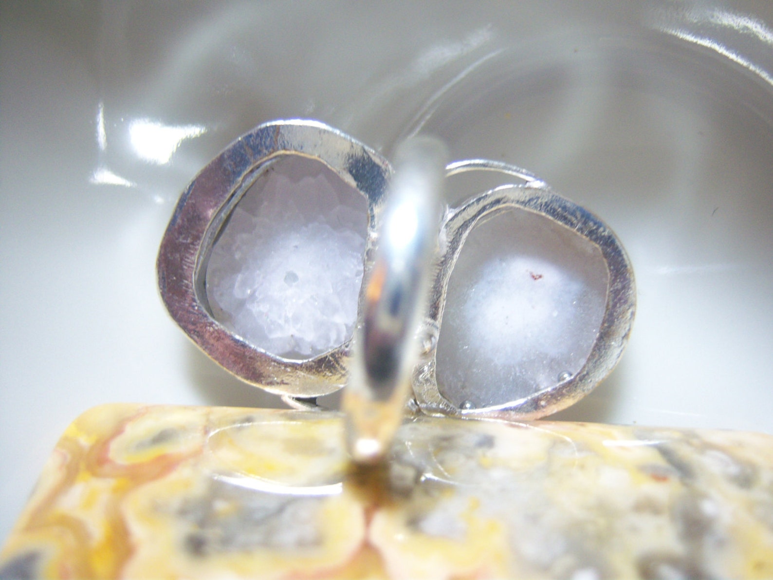 Double Solar Slice 925 Silver Overlay Ring Size 9 Natural | Etsy