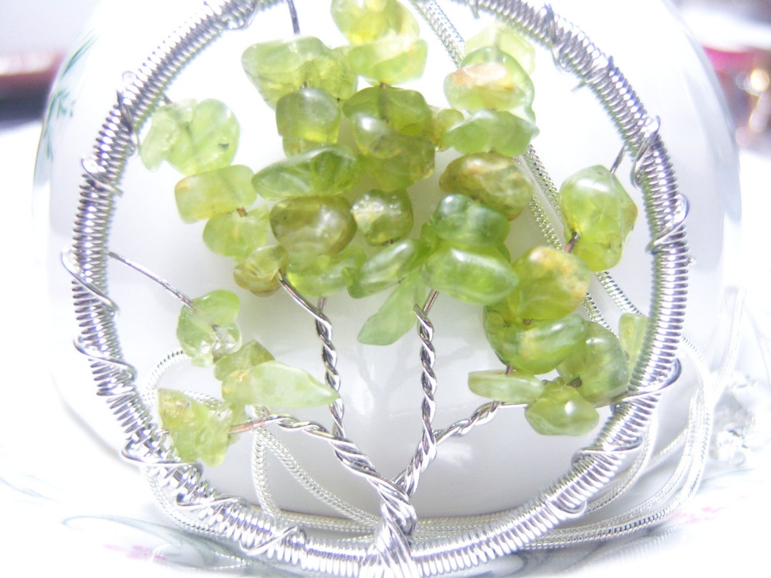 Peridot Crystal Gemstone Wire Wrapped Tree of Life Stone Healing ...