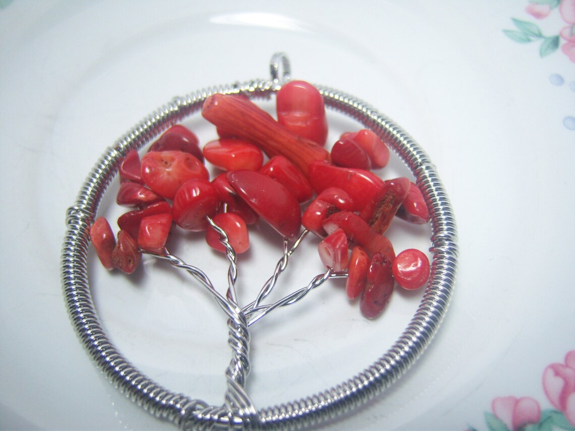 Red Coral Tree of Life Pendant Necklace, Knowledge and Wisdom Tree ...