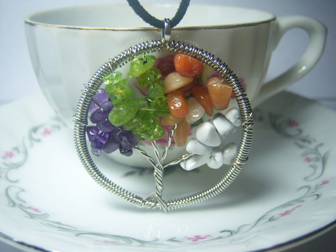 Four Season Gemstone Tree of Life Wire Wrapped Pendant Necklace ...