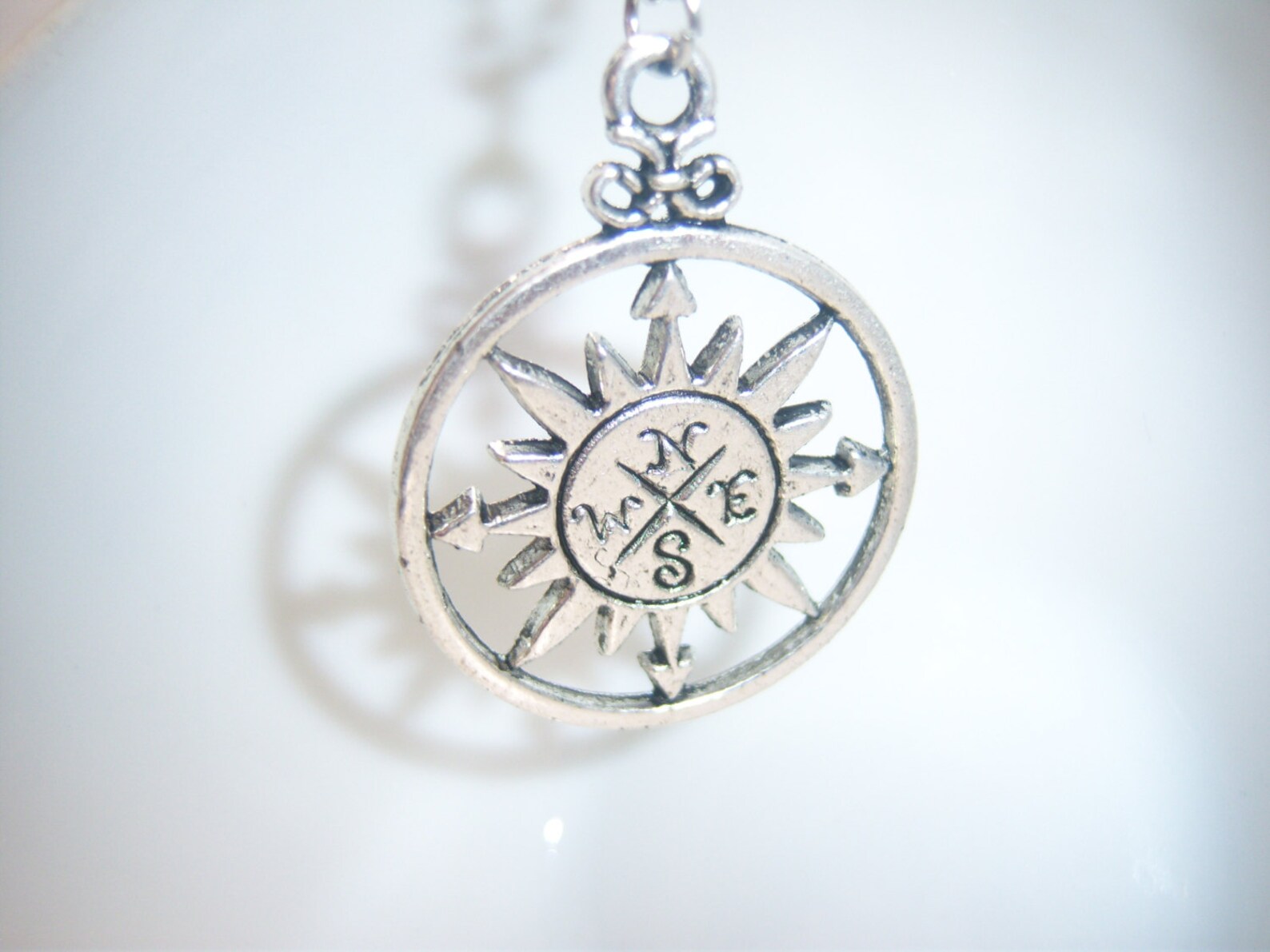 Antique Silver Compass Necklace, Sun Compass Steampunk Necklace, Wiccan ...