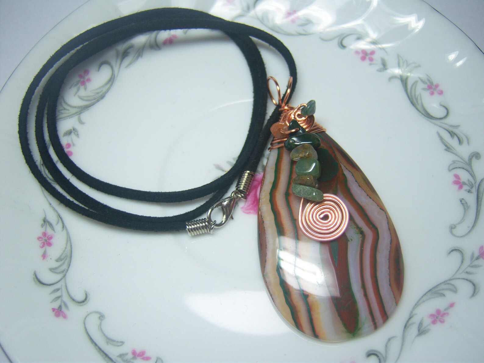 Striped Agate Stone Pendant Necklace With Indian Agate - Etsy