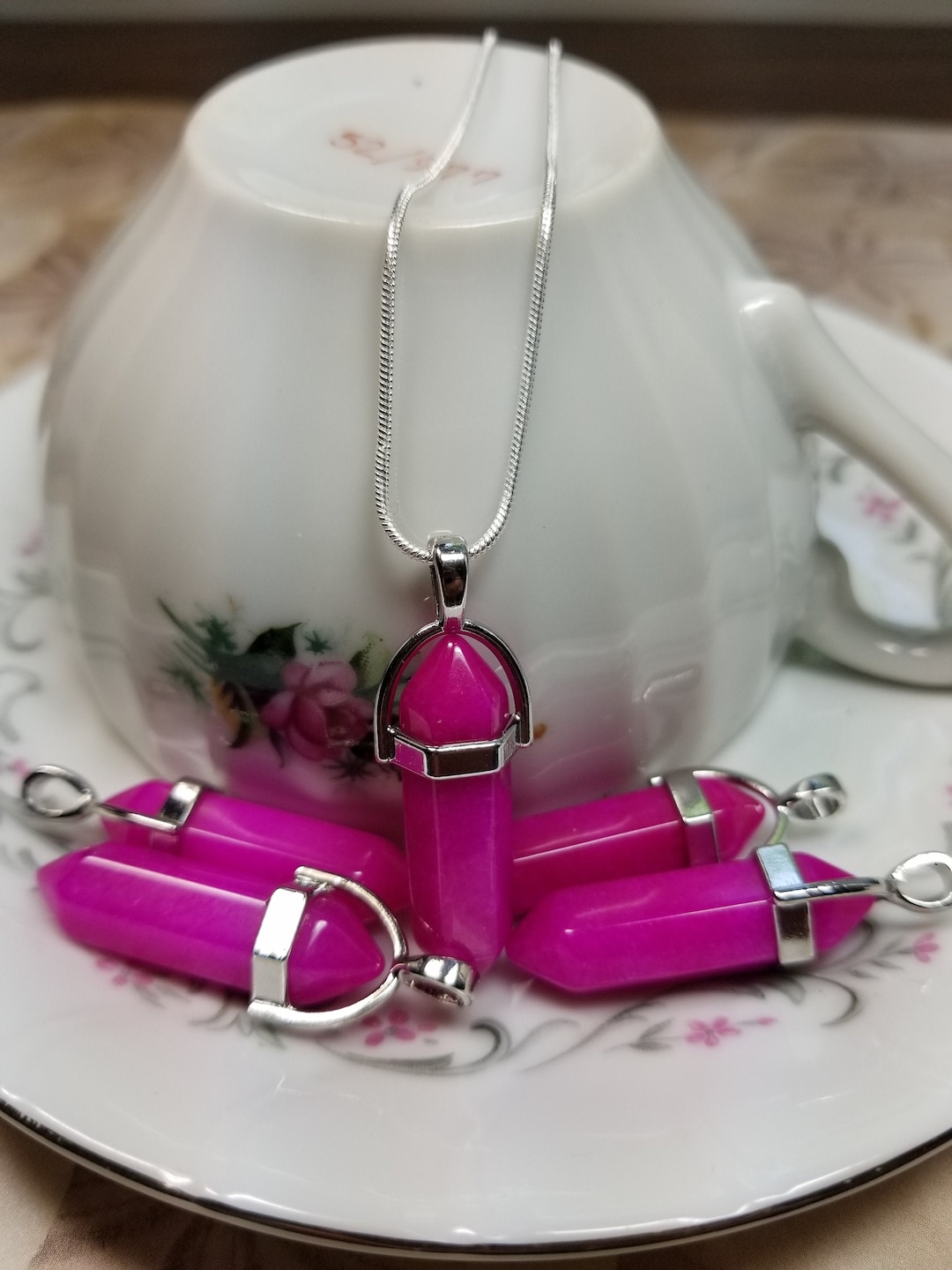 Rose Jade Gemstone Point Pendant Necklace, Crystal Point BOHO OOAK ...