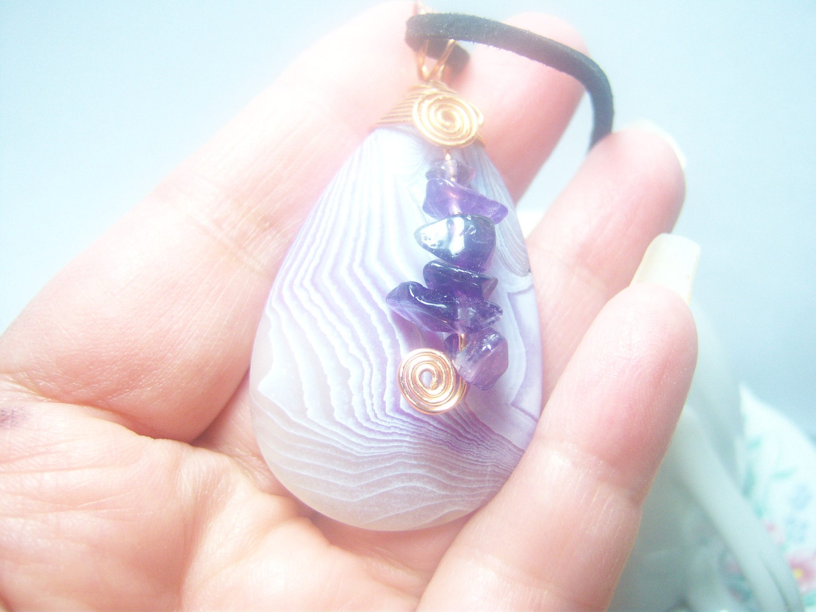 Striped Agate Stone Pendant Necklace With Matte Coloring and | Etsy