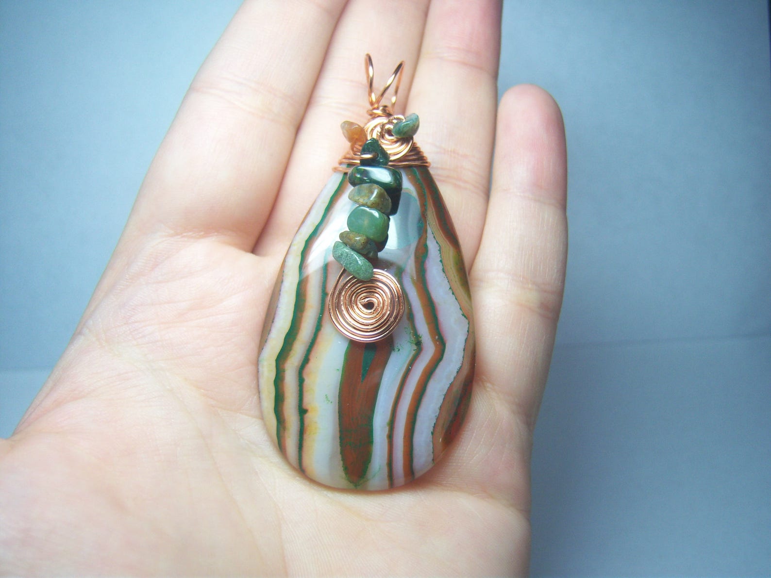 Striped Agate Stone Pendant Necklace With Indian Agate | Etsy