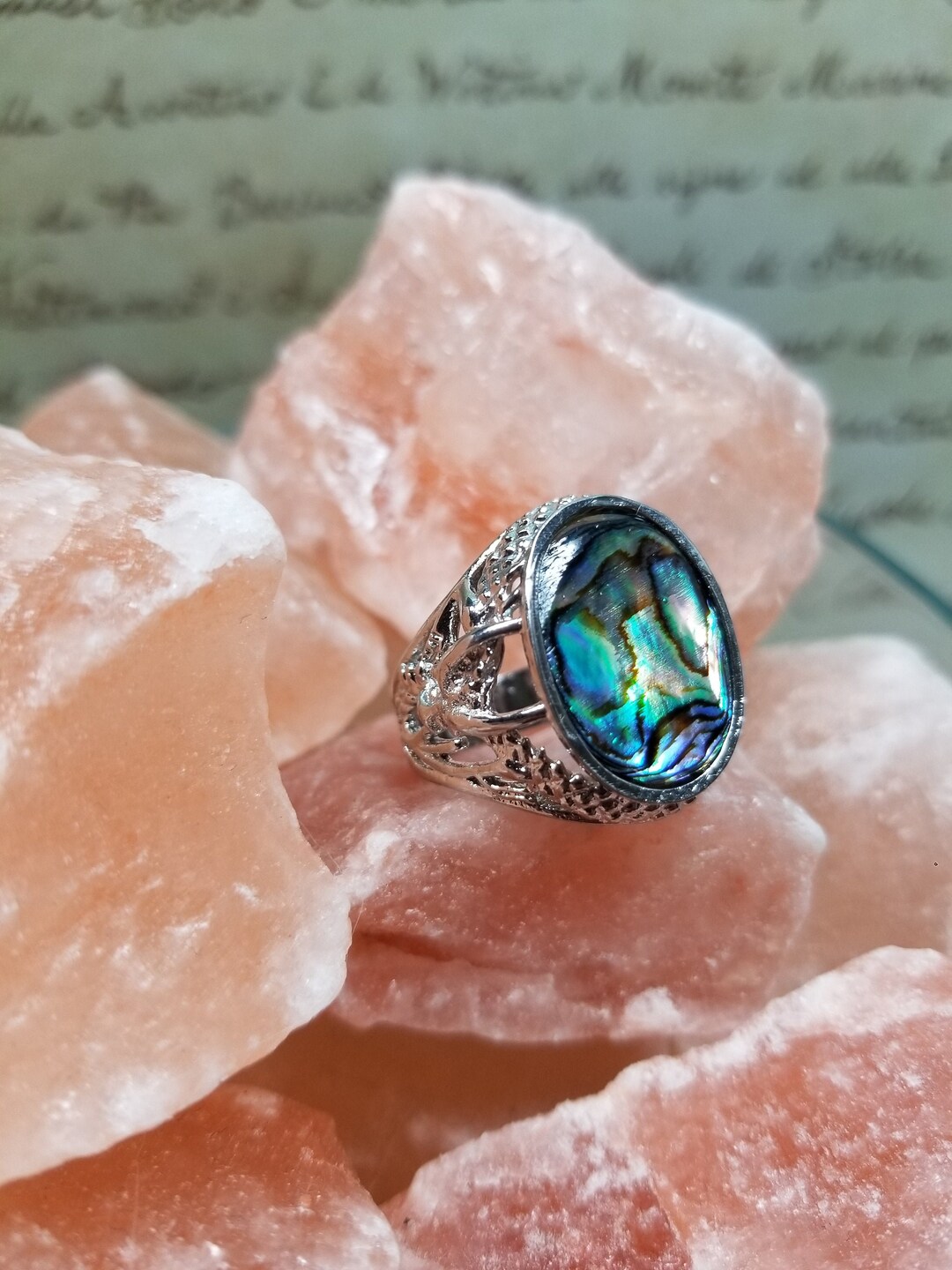 Cute OOAK Boho Style Colorful Abalone Shell Ornate Statement Ring ...