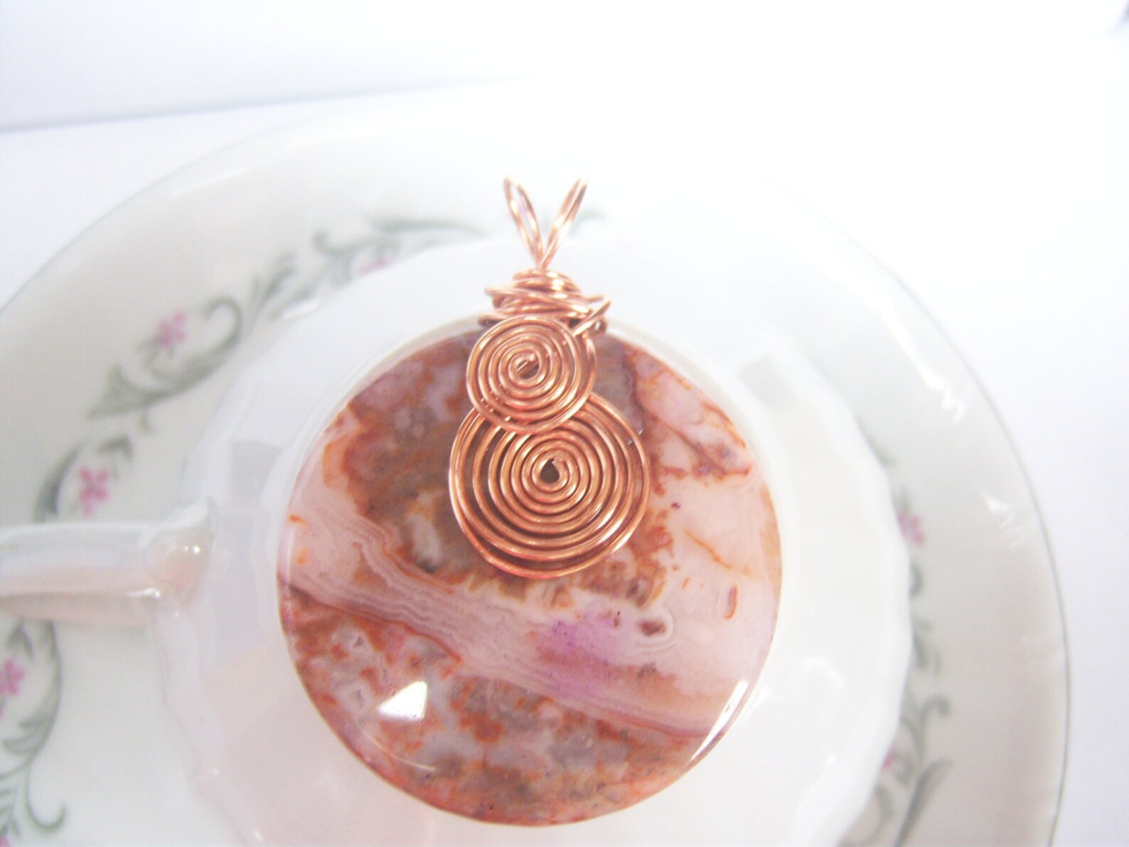 Round Carnation Crazy Lace Jasper Copper Wire Wrapped Stone - Etsy