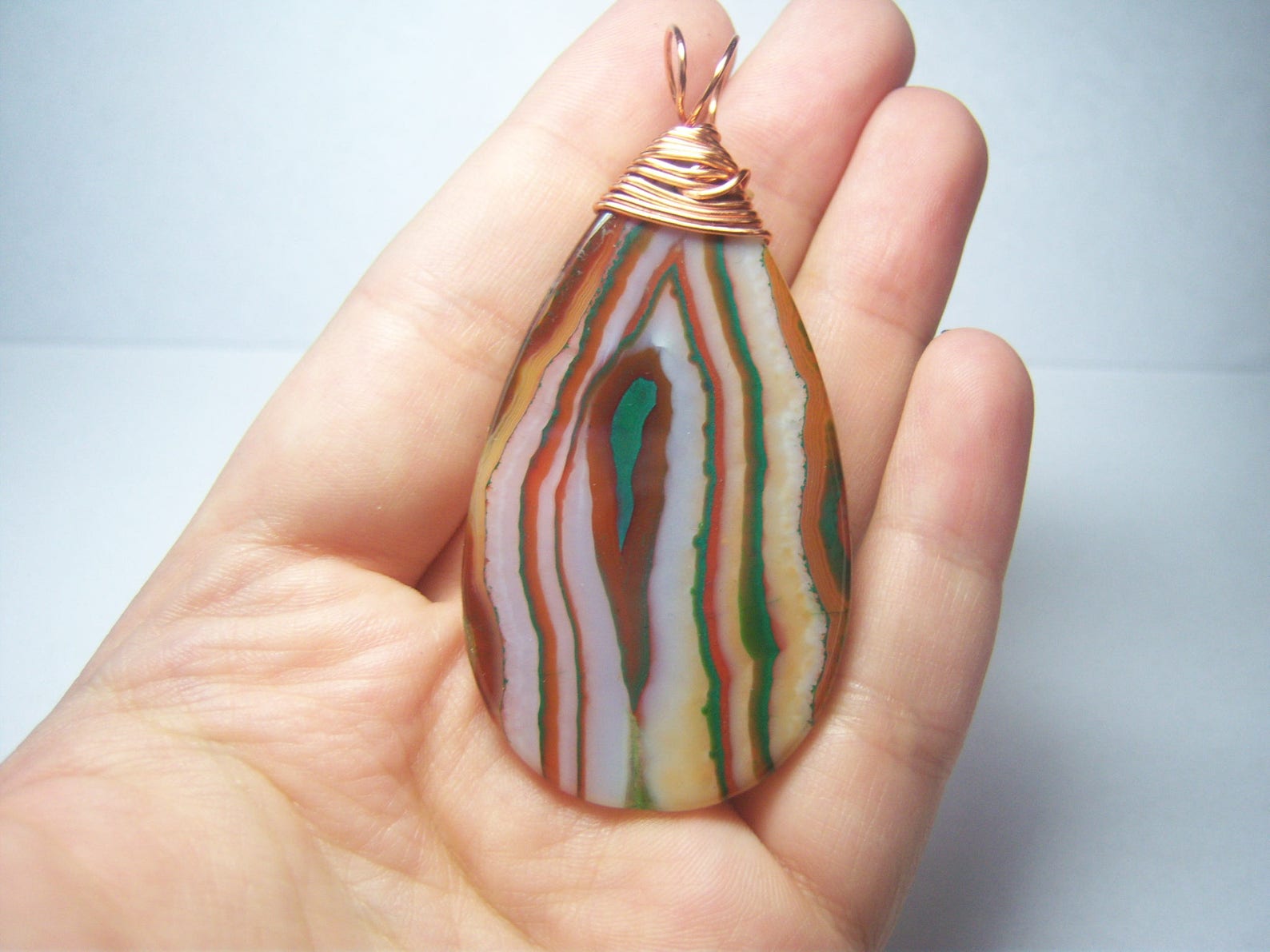 Striped Agate Stone Pendant Necklace With Indian Agate - Etsy