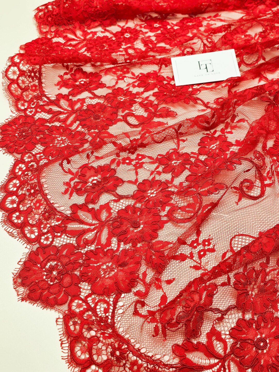 Red Chantilly Lace Fabric With Cord, French Bridal Wedding Lace ...