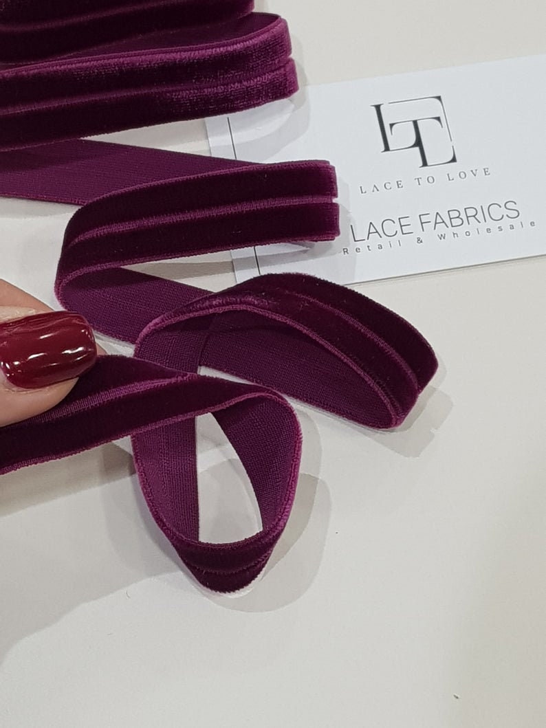 Violet Elastic Velvet Ribbon by the Yard Wide Velvet Ribbon - Etsy
