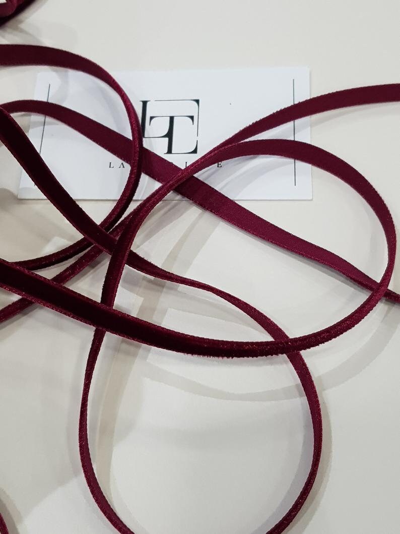 Dark Red Velvet Ribbon by the Yard Narrow Velvet Ribbon - Etsy