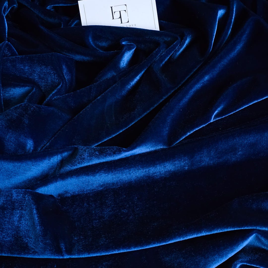 Royal Blue Velvet Stretch Fabric Sold by the Yard. Plush Elastic Dark ...