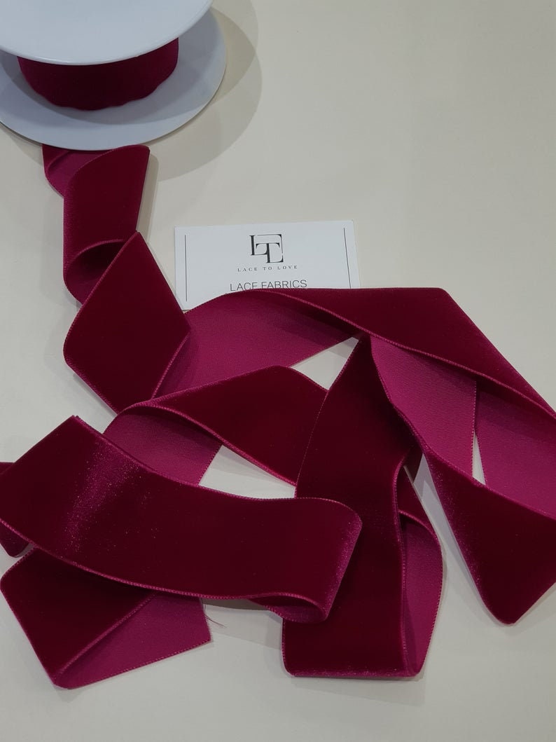Dark Red Velvet Ribbon by the Yard Narrow Velvet Ribbon Red - Etsy