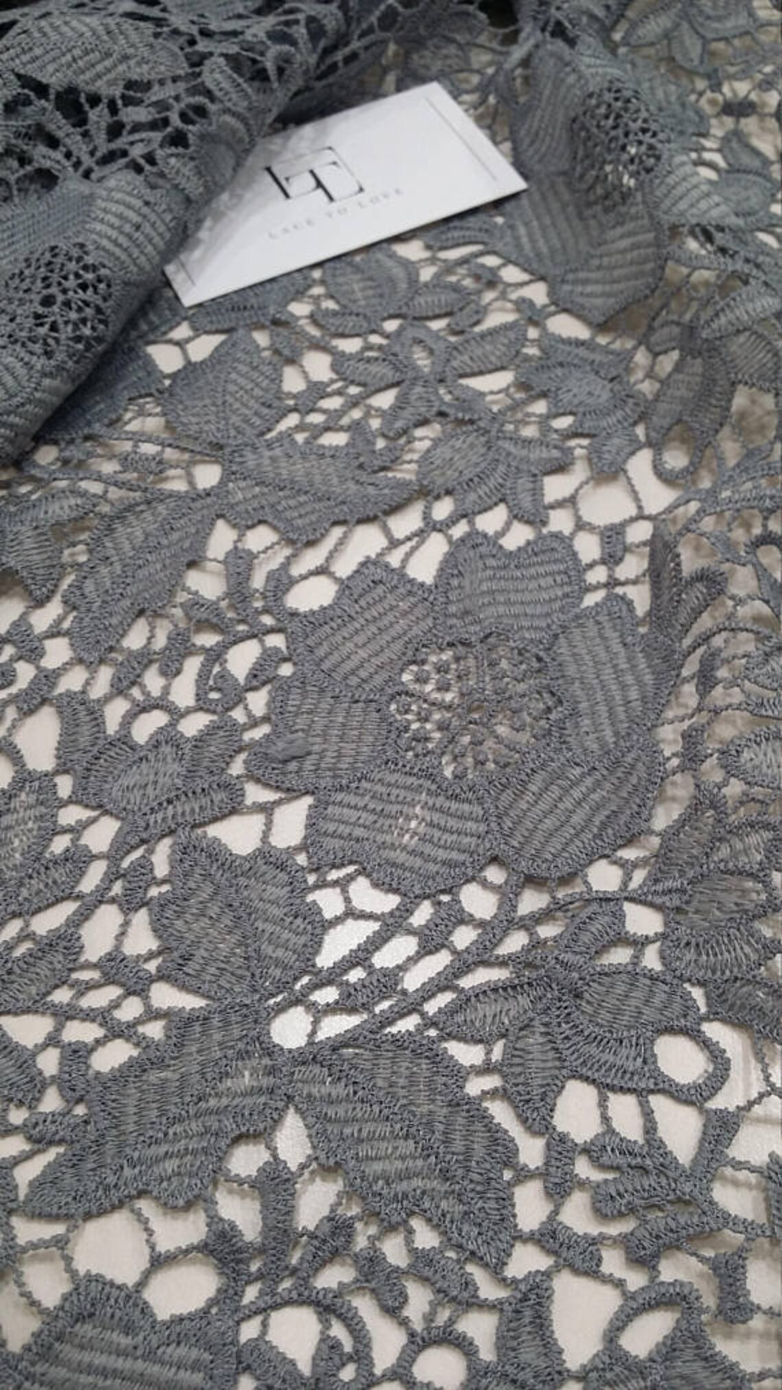 Gray lace fabric French Lace Chantilly Lace Bridal Wedding | Etsy