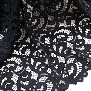 Black Lace Fabric by the Yard, France Lace, Alencon Lace, Bridal ...