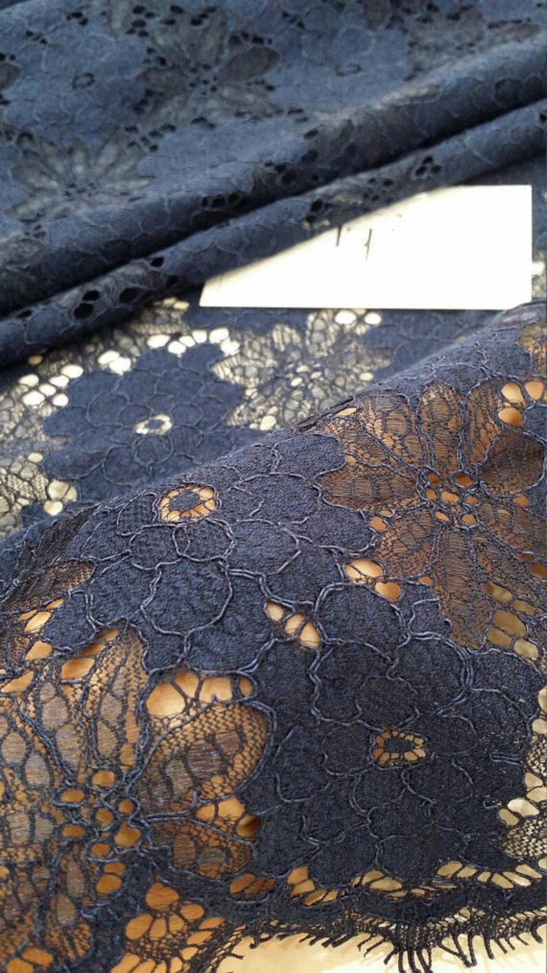 Navy Blue Lace Fabric, French Chantilly Bridal Lace Material, Wedding ...