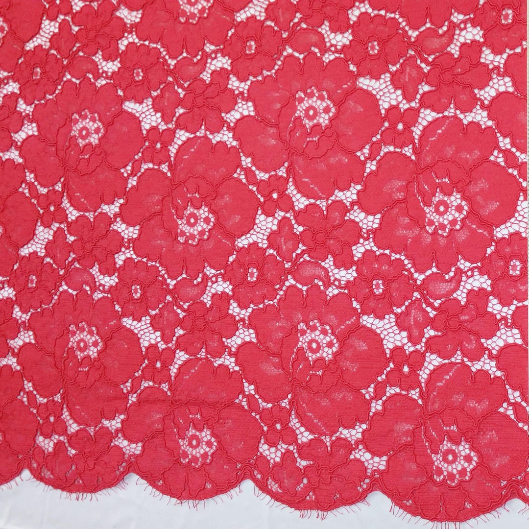 Red Flower Lace Fabric by the Yard, French Lace, Embroidered Wedding ...