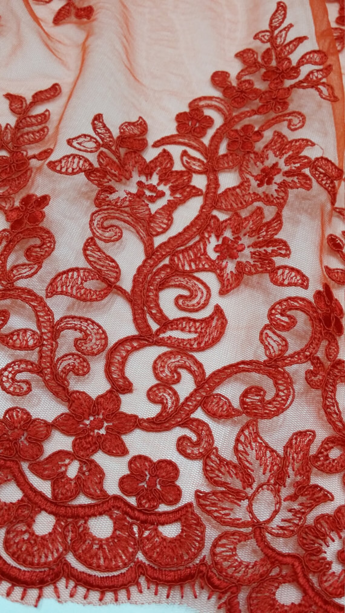 Red Lace Fabric Chantilly Lace French Lace Bridal Lace | Etsy