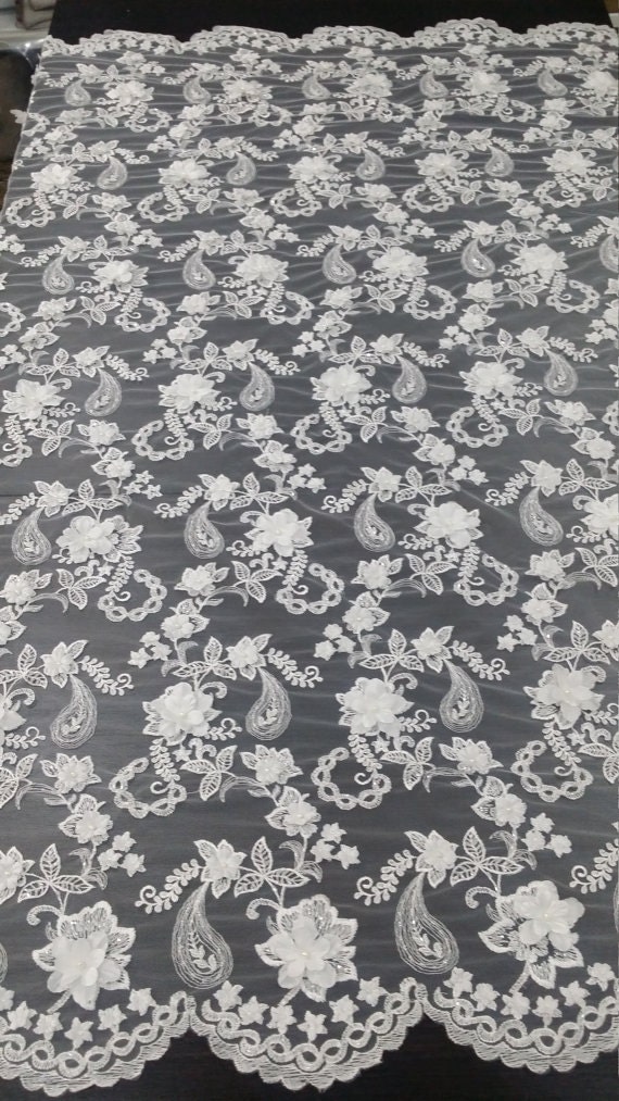 3D beaded Ivory Lace French Bridal lace Wedding lace White | Etsy