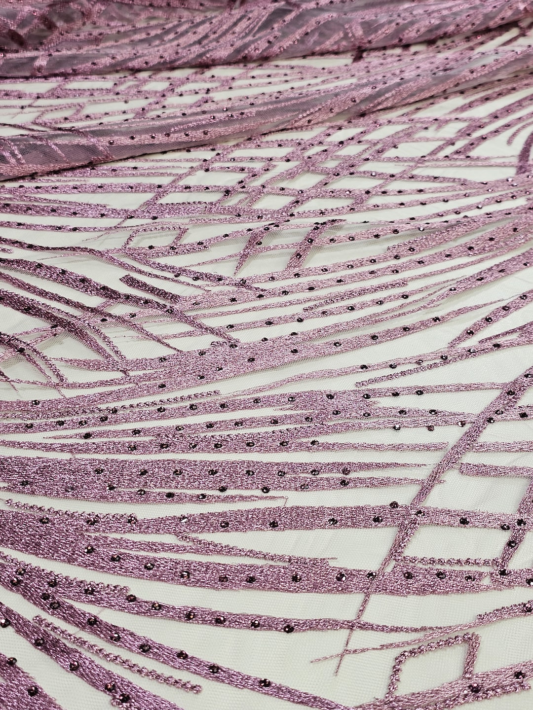 Purple Embroidery Lace Fabric, Light Purple Tulle Net With Embroidery ...