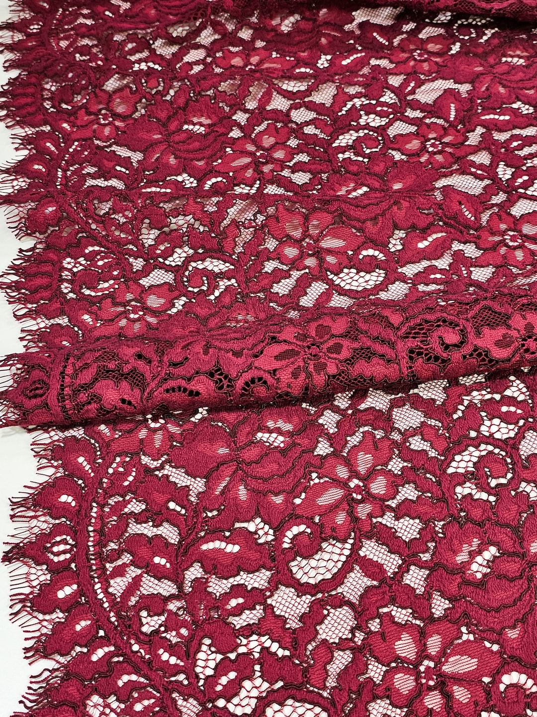 Wine Eyelash Lace Fabric for Dance Dress, Heavy Guipure Burgundy Lace ...