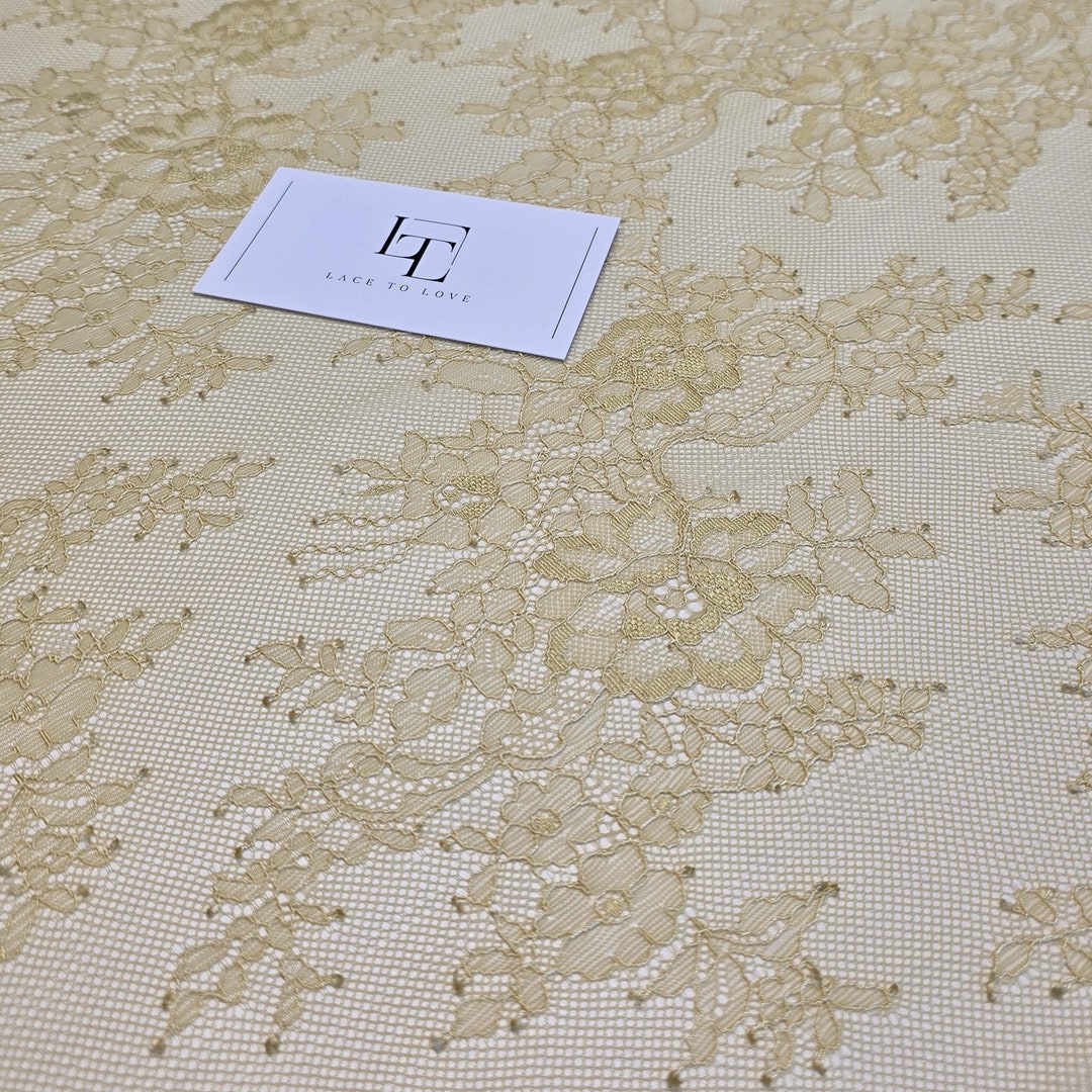 Gold Lace Fabric, Pale Yellow French Chantilly Nylon Lace Cloth, Bridal ...