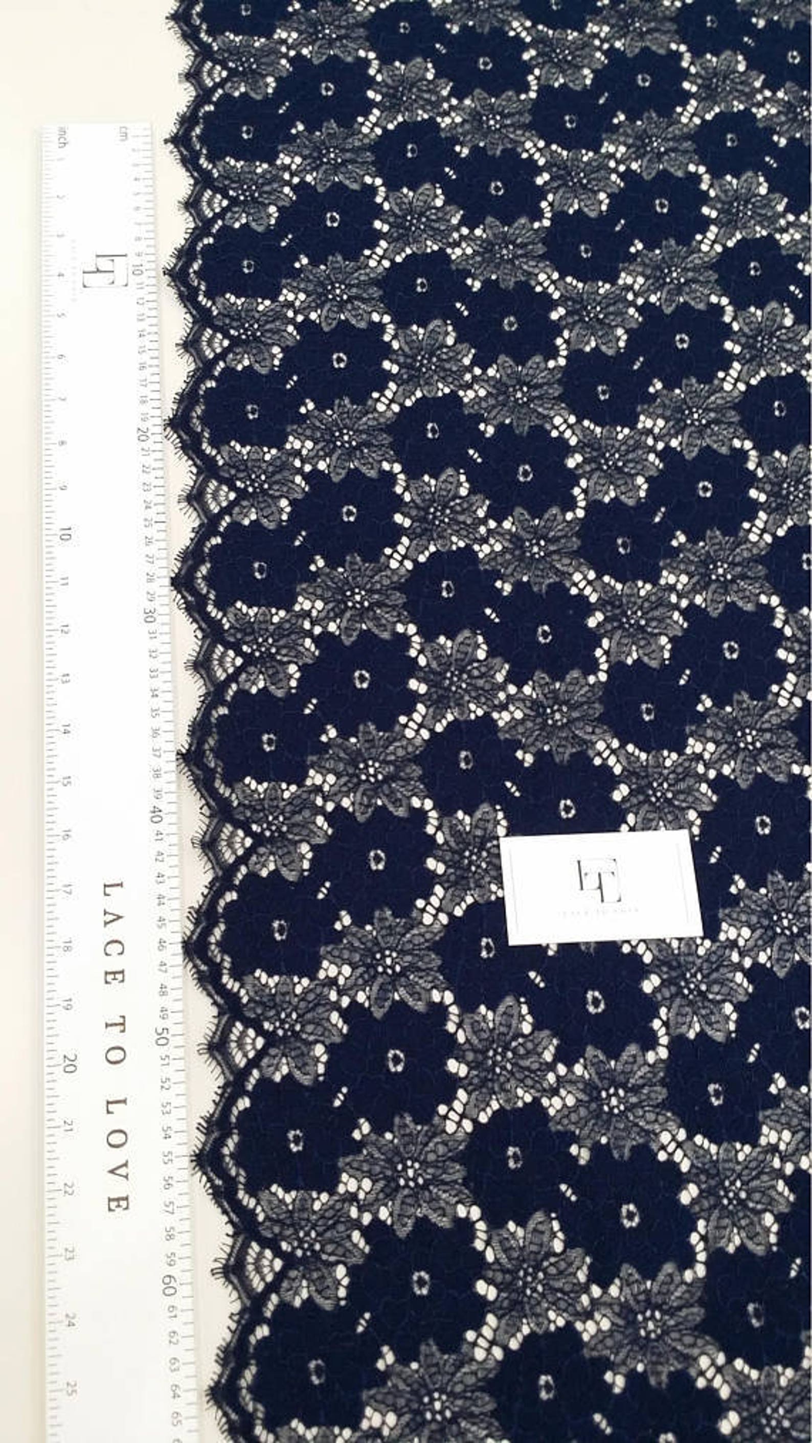 Navy Blue Lace Fabric, French Chantilly Bridal Lace Material, Wedding ...