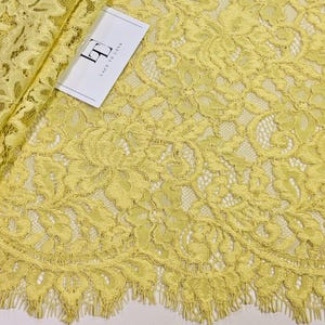Yellow Floral Spanish Lace Fabric by the Yard, Alencon Lace, Summer ...