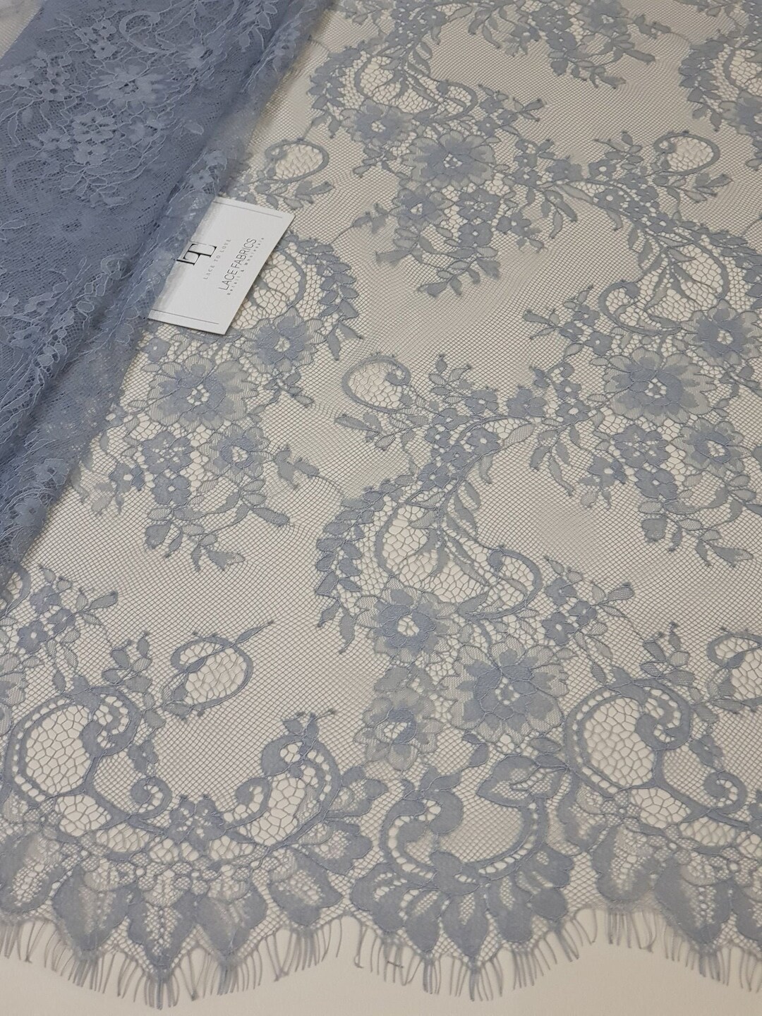 Bluish Grey Lace Fabric, French Chantilly Lace Cloth, Wedding Bridal ...