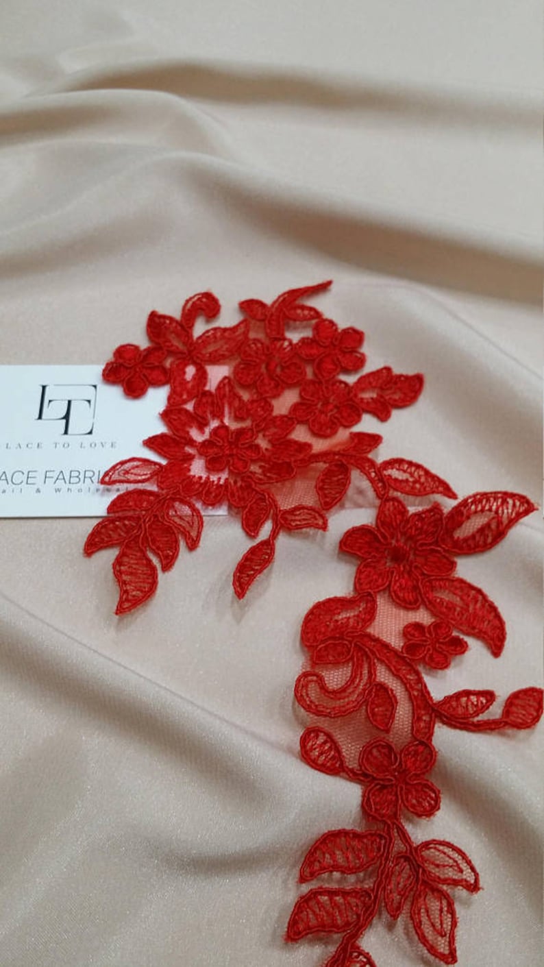 Red Applique French Chantilly Lace Applique 3D Bridal Lace | Etsy