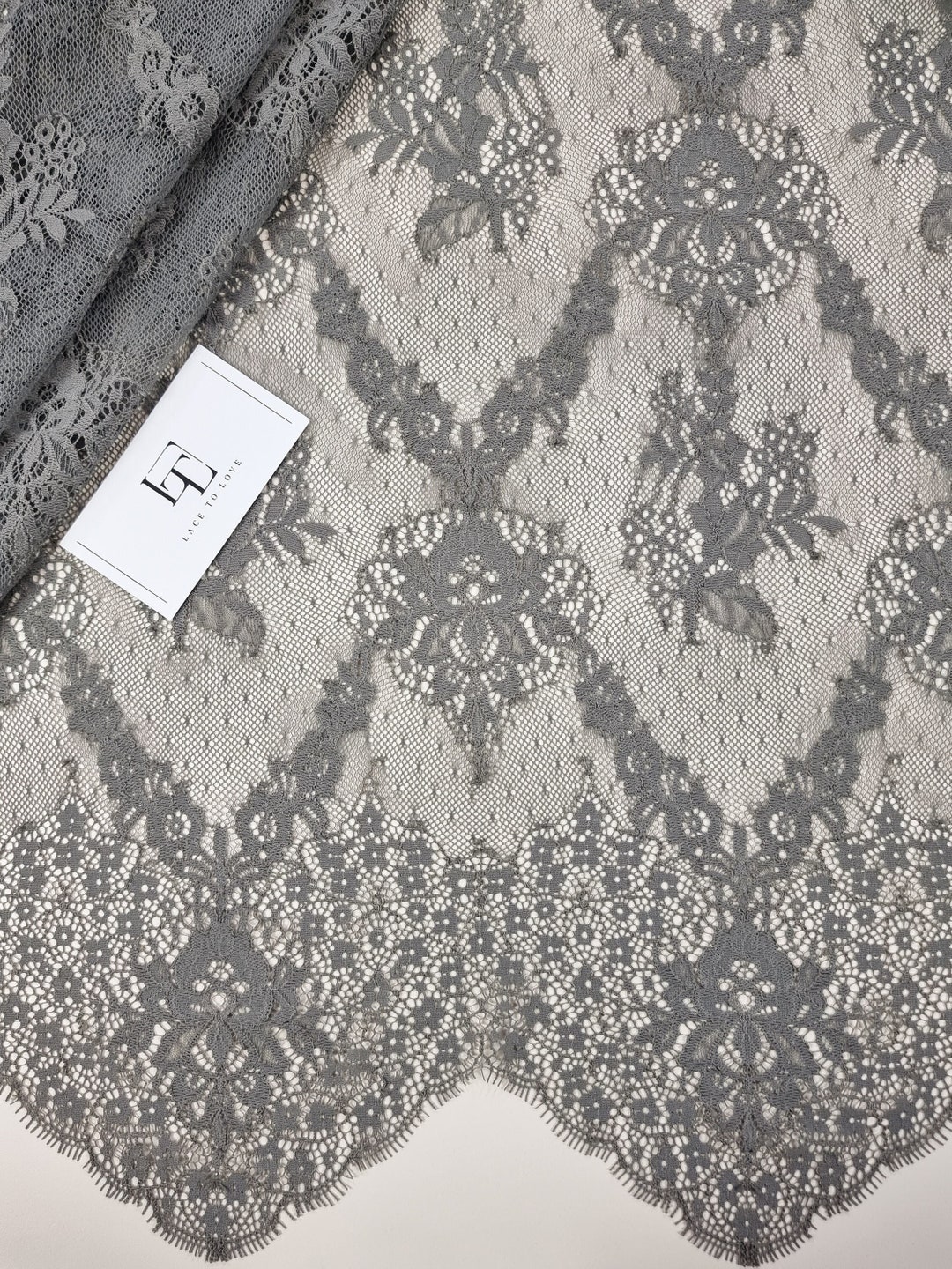 Gray Elastic Lace Fabric, Stretch Lace Fabric LN2201 - Etsy