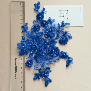 Blue Applique, Beaded Lace Applique, French Chantilly Lace Applique, 3D ...