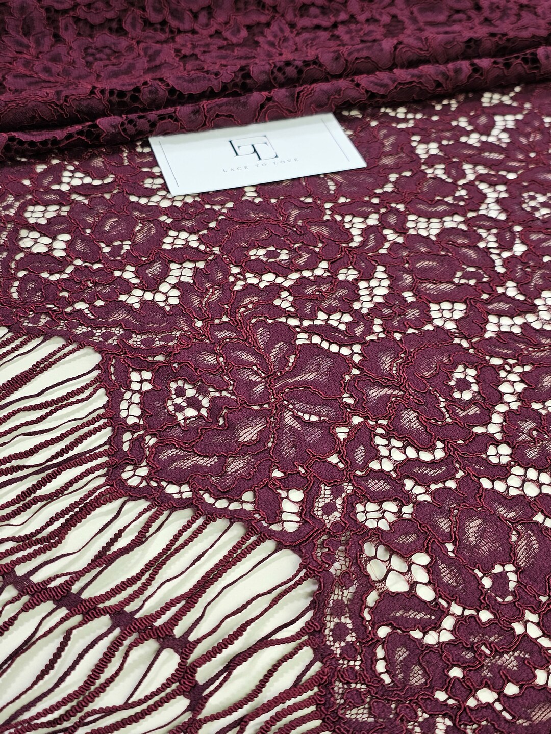 Wine Lace Fabric With Fringe for Dance Competition Dress, Heavy Guipure ...