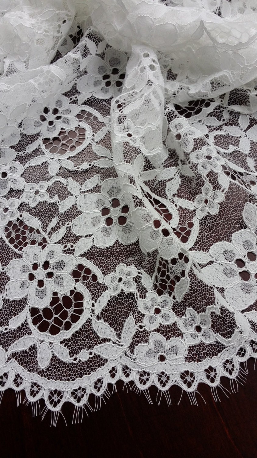 Ivory lace fabric by the yard French Embroidered lace | Etsy