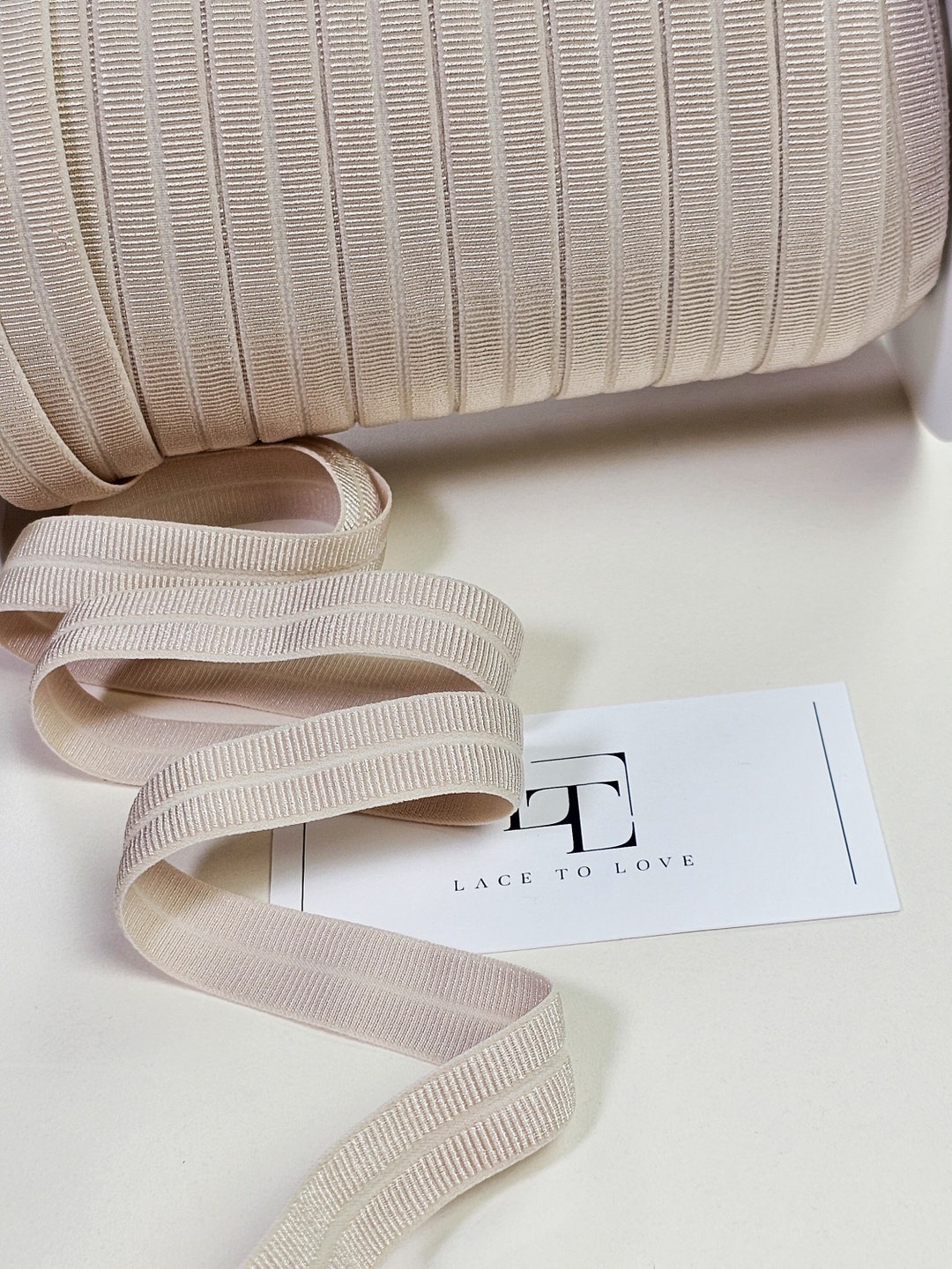 Skin Color Stretch Fold-over Grosgrain Ribbon for Lingerie, Beige ...