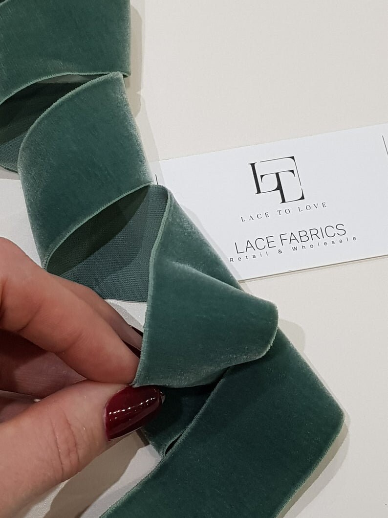 Green Elastic Velvet Ribbon by the Yard Wide Velvet Ribbon | Etsy