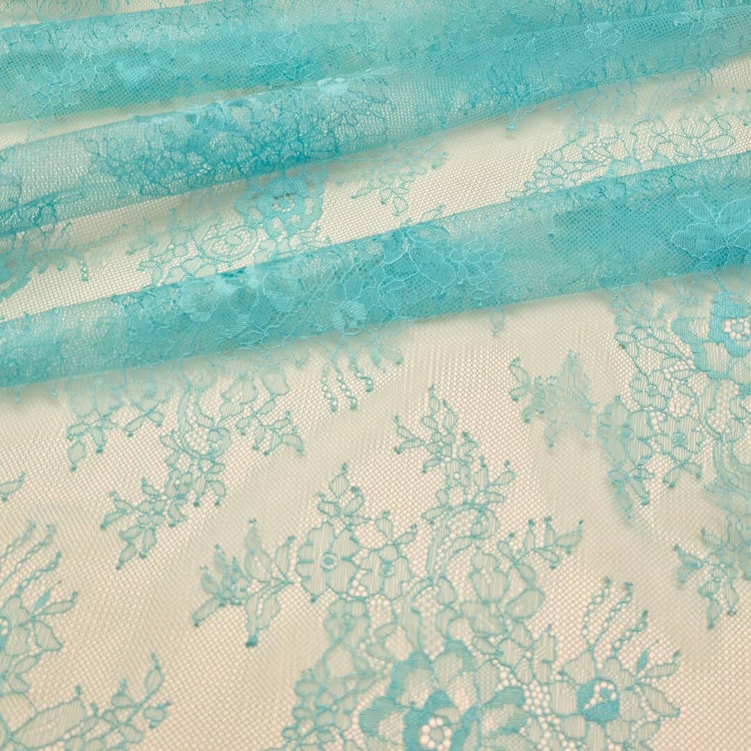 Turquoise Blue Lace Fabric, Aqua Blue French Chantilly Nylon Lace Cloth ...