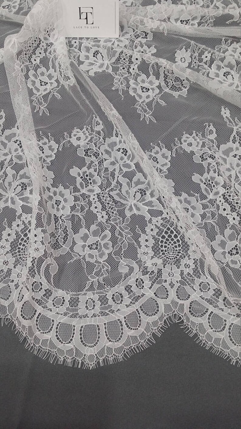 Ivory Lace Fabric by the Yard, French Lace, Embroidered Eyelash Lace ...