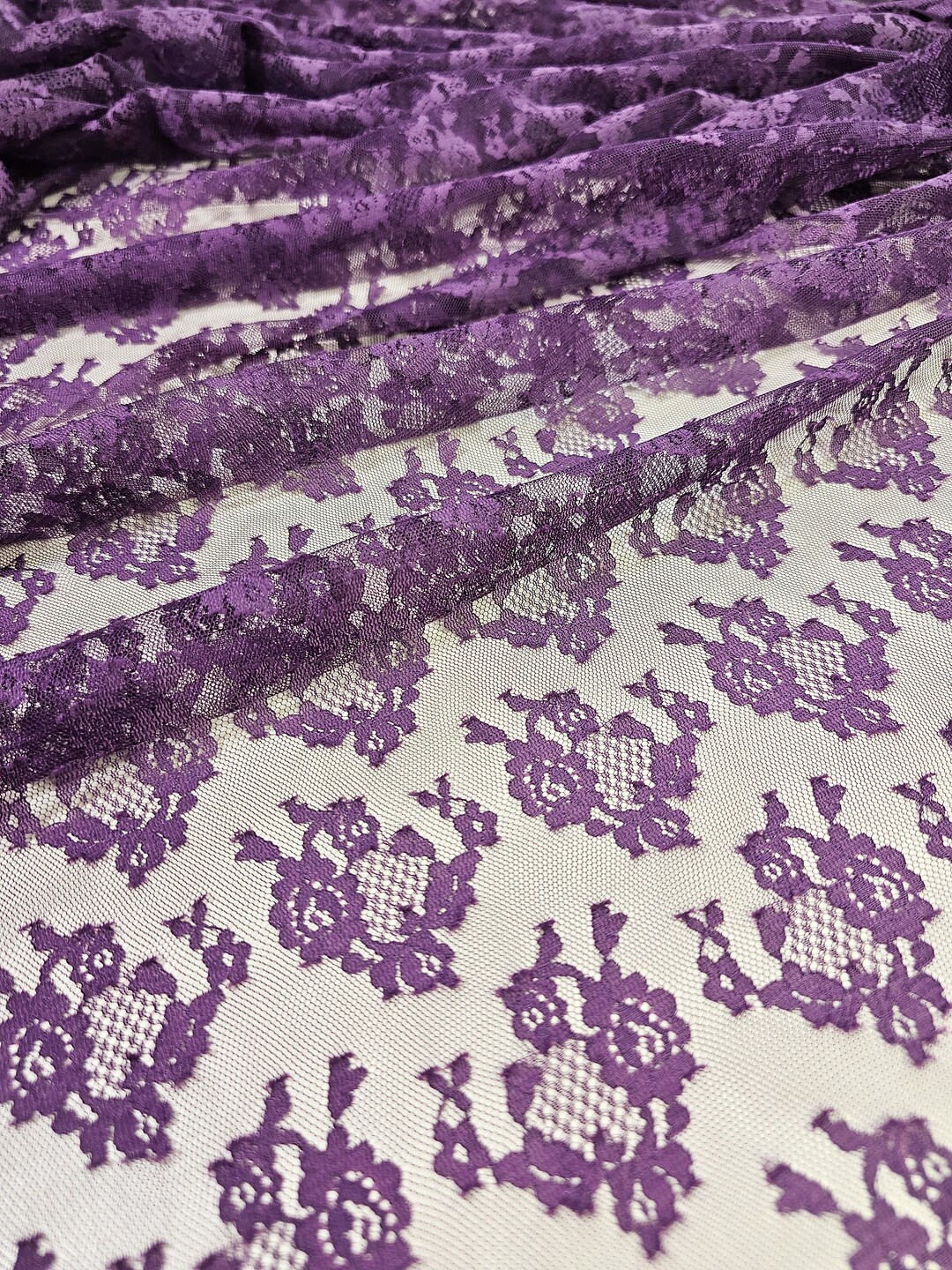 Purple Chantilly Lace Fabric by the Yard, Delicate France Bridal Lace ...