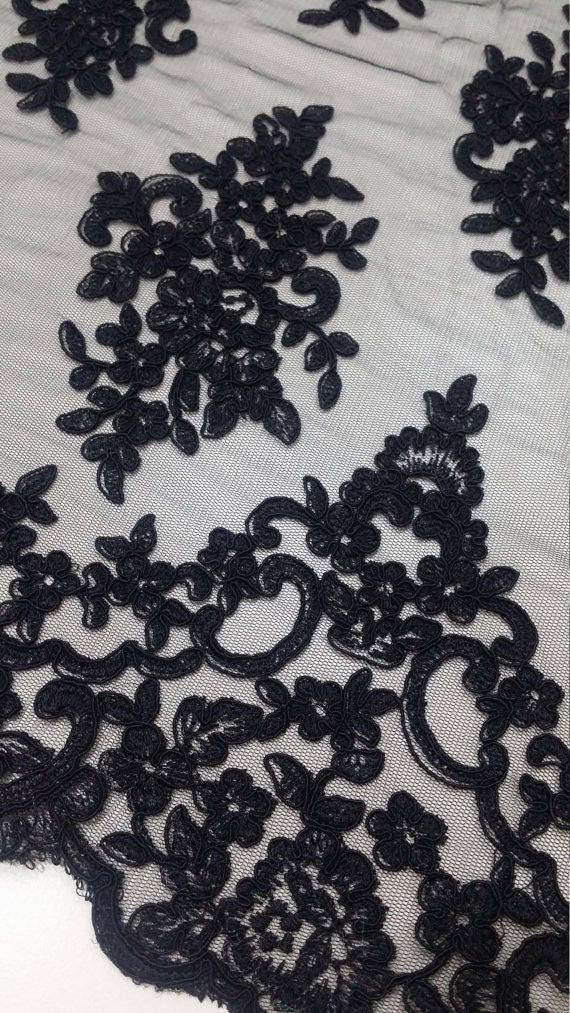 Black Lace Fabric by the Yard France Alencon Lace Bridal | Etsy