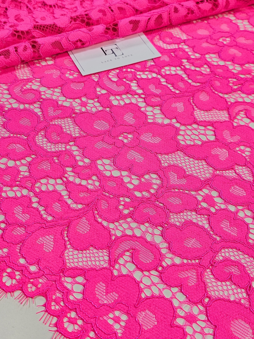 Bright Neon Pink Lace Fabric, Barbie Pink Eyelash Alencon Lace, by the ...