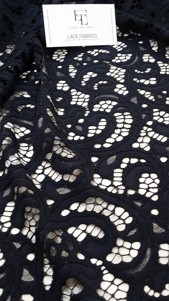 Black Lace Fabric by the Yard France Lace Alencon Lace | Etsy