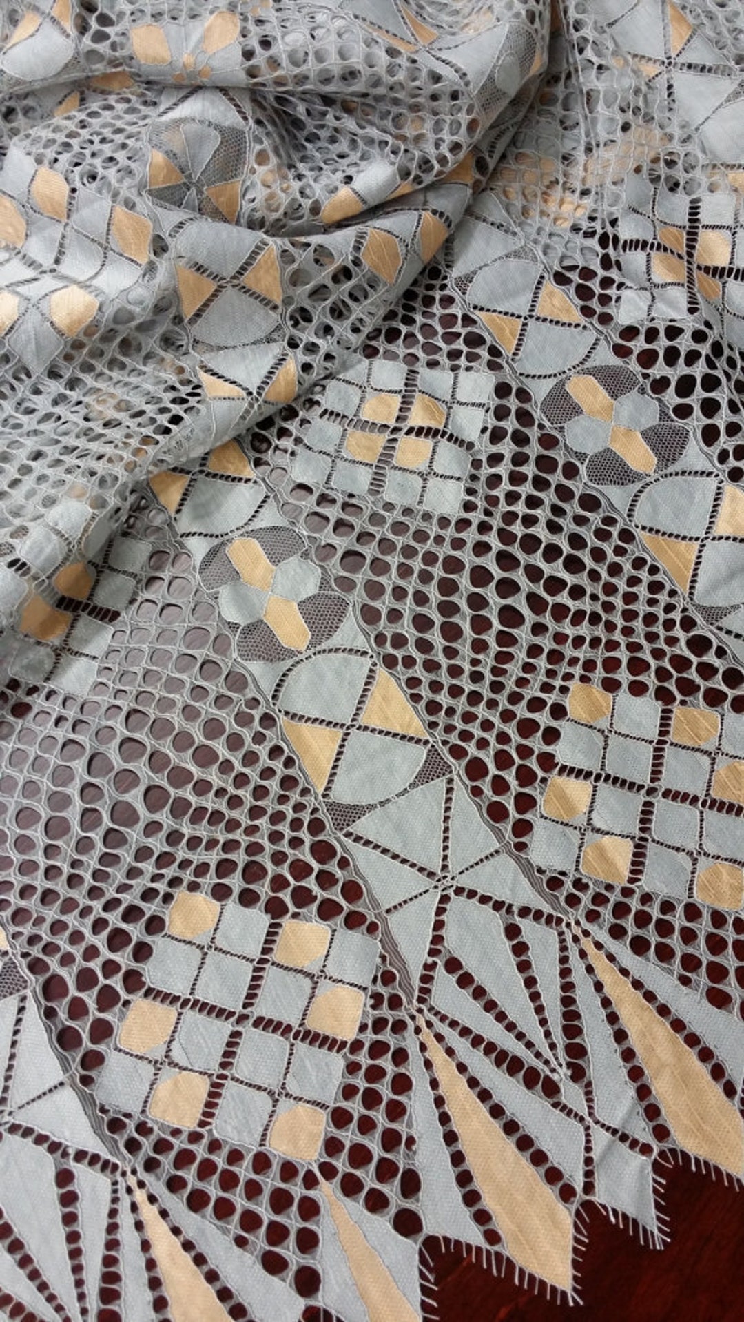 Gray Lace Fabric by the Yard, Geometric France Lace, Alencon Bridal ...