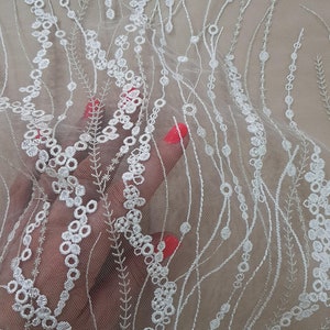 Ivory Lace Fabric With Silver, Embroidered Lace, French Lace, Wedding ...