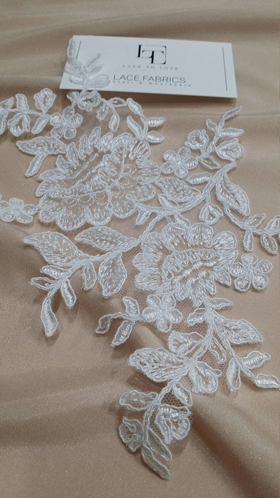 Snow White Lace Applique White Lace French Chantilly Lace | Etsy