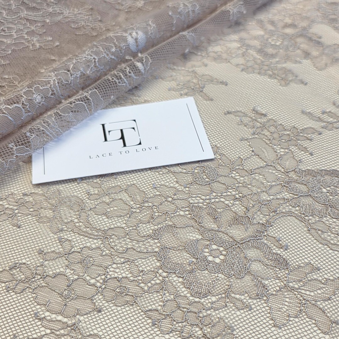 Grey Lace Fabric, Gray French Chantilly Nylon Lace Cloth, Bridal ...