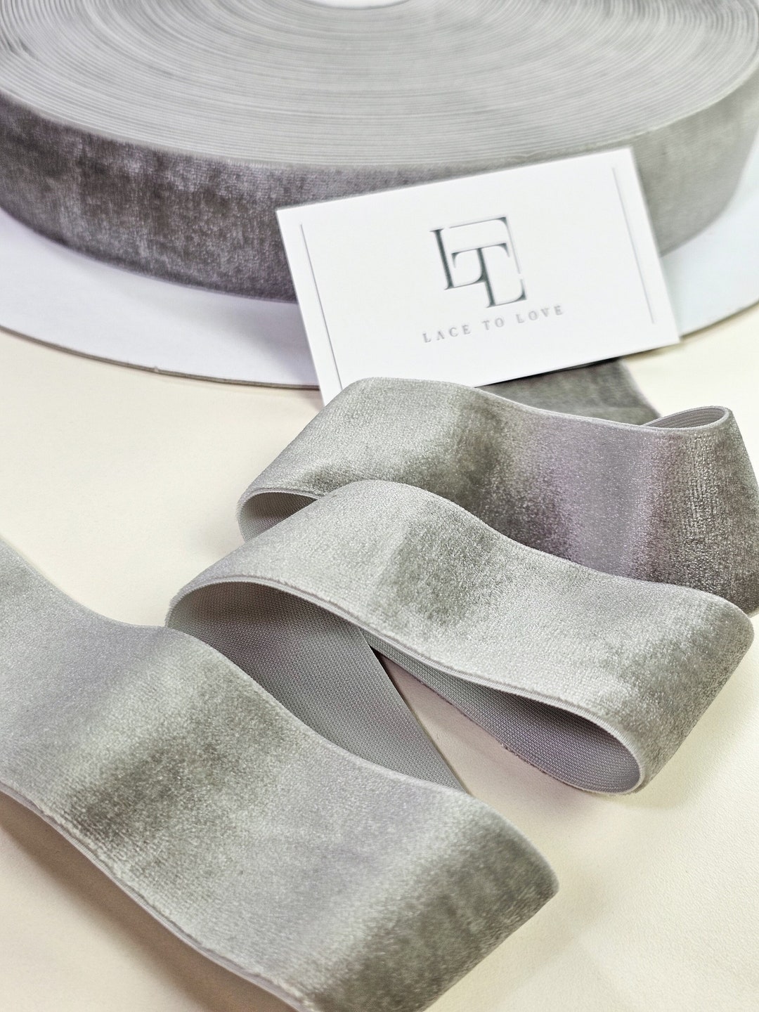 Grey With Green Tint Elastic Stretch Velvet Ribbon by the Yard, Velvet ...