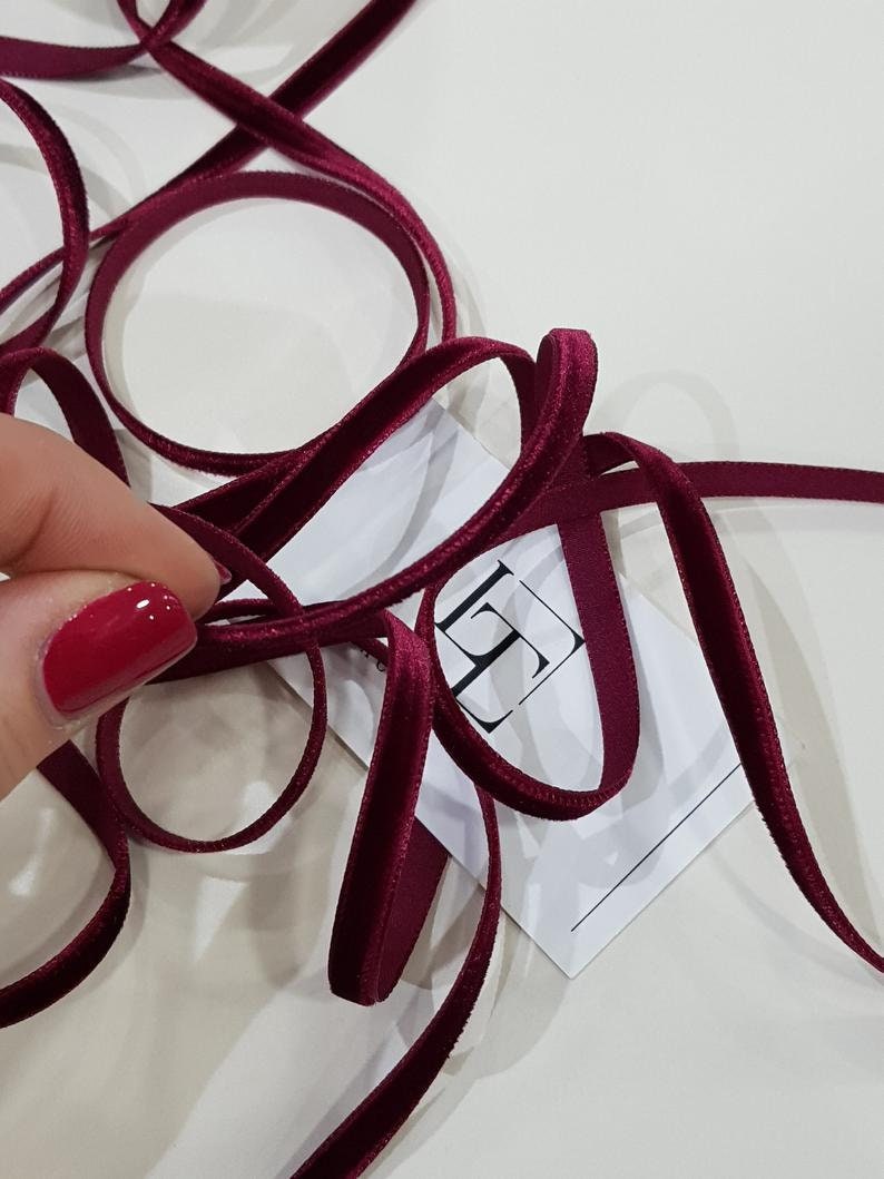 Dark Red Velvet Ribbon by the Yard Narrow Velvet Ribbon | Etsy
