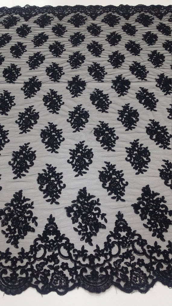Black Lace Fabric by the Yard France Alencon Lace Bridal | Etsy
