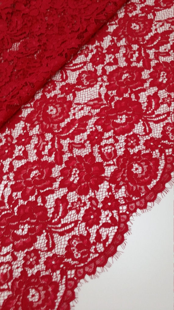 Red Lace Fabric by the Yard French Lace Embroidered Wedding - Etsy